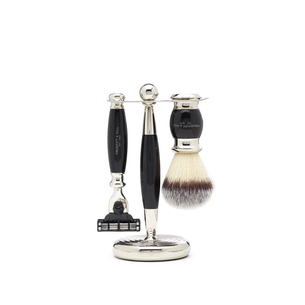 Black Shaving Razor & Brush Set | Edwardian Collection & Truefitt & Hill